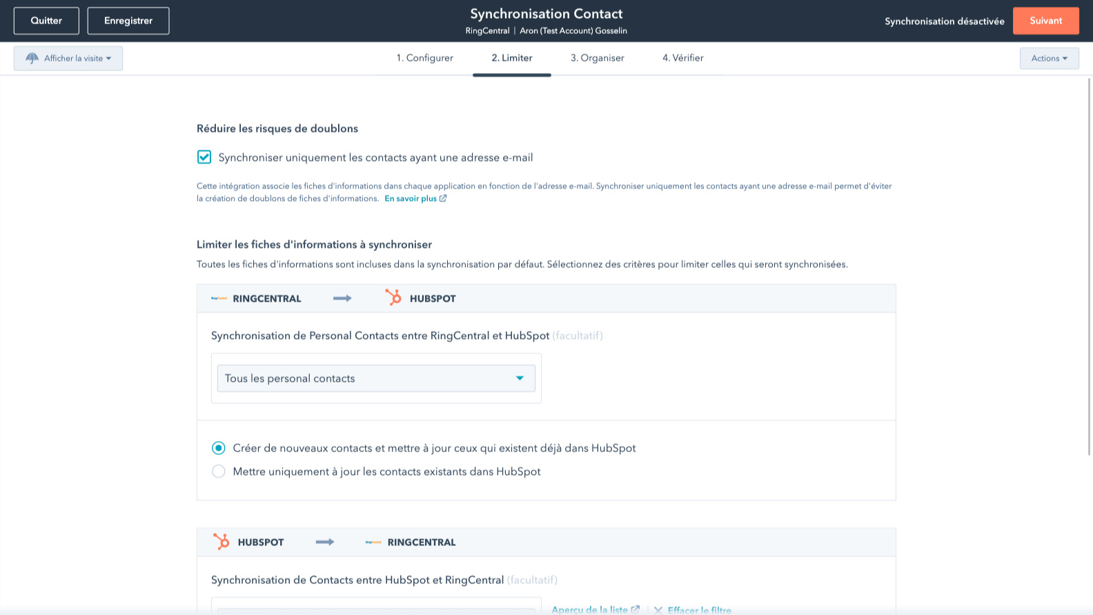 Intégration RingCentral Contact Sync pour HubSpot | Connecter cette intégration